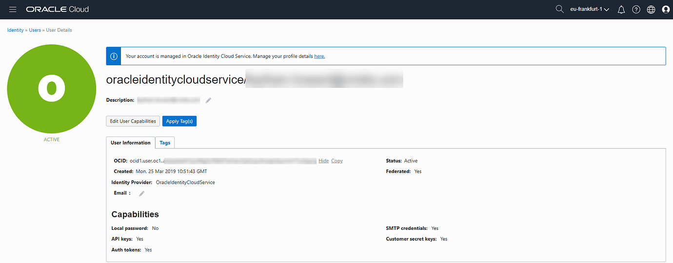 How do I find my Oracle Cloud (OCI) tenant ID and user ID - Options ...
